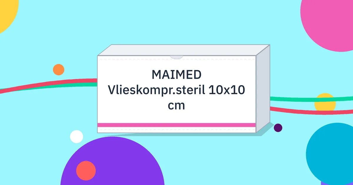 Symbolbild: Packung mit der Aufschrift MAIMED Vlieskompr.steril 10x10 cm (PZN 02306499) – Verfügbarkeit und Bezug in Apotheken in Frankfurt am Main