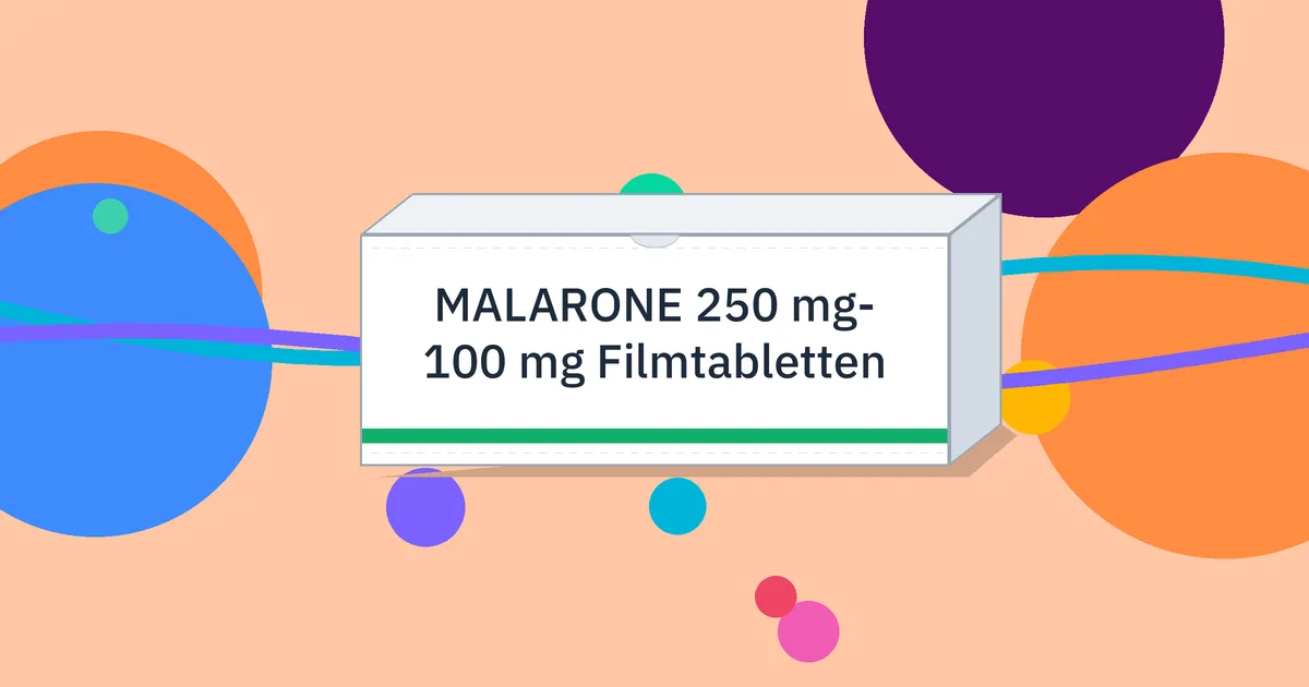 Symbolbild: Packung mit der Aufschrift MALARONE 250 mg-100 mg Filmtabletten (PZN 04179160) – Verfügbarkeit und Bezug in Apotheken in Frankfurt am Main