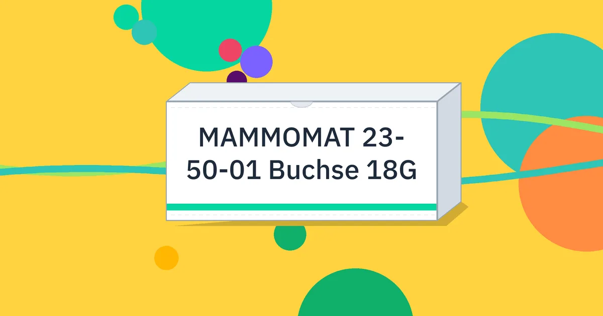Symbolbild: Packung mit der Aufschrift MAMMOMAT 23-50-01 Buchse 18G (PZN 03483341) – Verfügbarkeit und Bezug in Apotheken in Frankfurt am Main