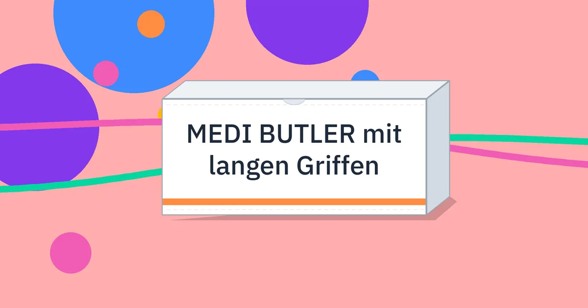 Symbolbild: Packung mit der Aufschrift MEDI BUTLER mit langen Griffen (PZN 15313791) – Verfügbarkeit und Bezug in Apotheken in Frankfurt am Main