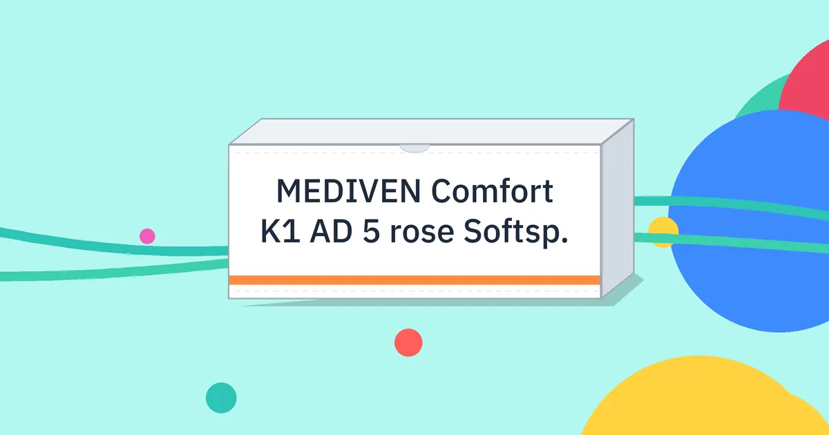 Symbolbild: Packung mit der Aufschrift MEDIVEN Comfort K1 AD 5 rose Softsp. (PZN 14559018) – Verfügbarkeit und Bezug in Apotheken in Frankfurt am Main