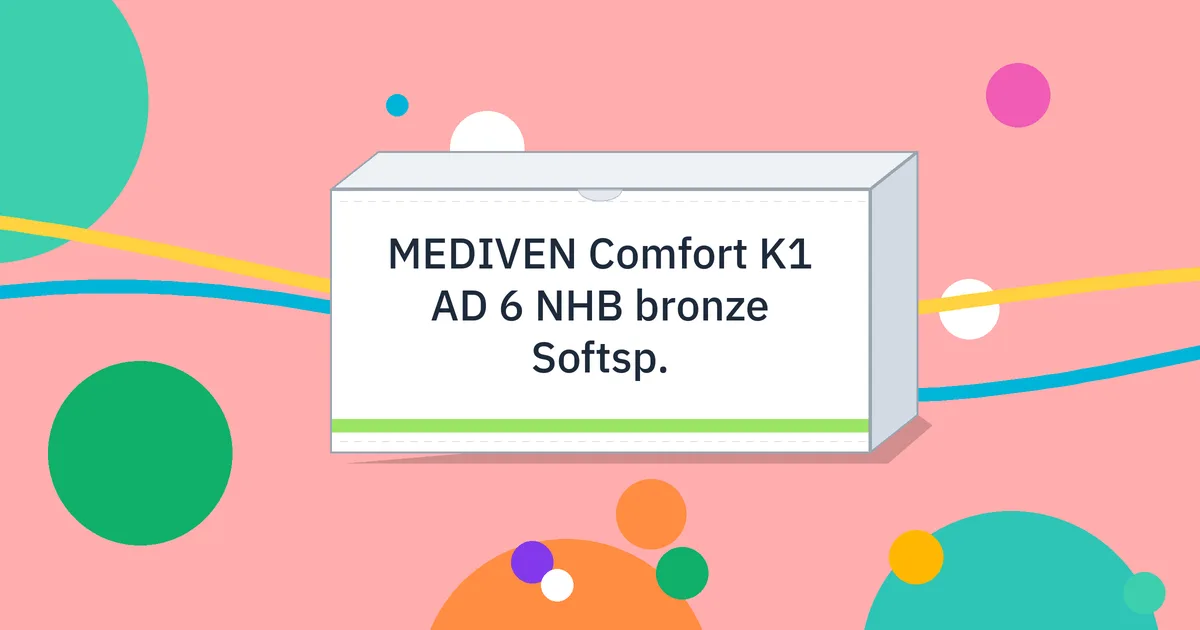Symbolbild: Packung mit der Aufschrift MEDIVEN Comfort K1 AD 6 NHB bronze Softsp. (PZN 14560582) – Verfügbarkeit und Bezug in Apotheken in Frankfurt am Main