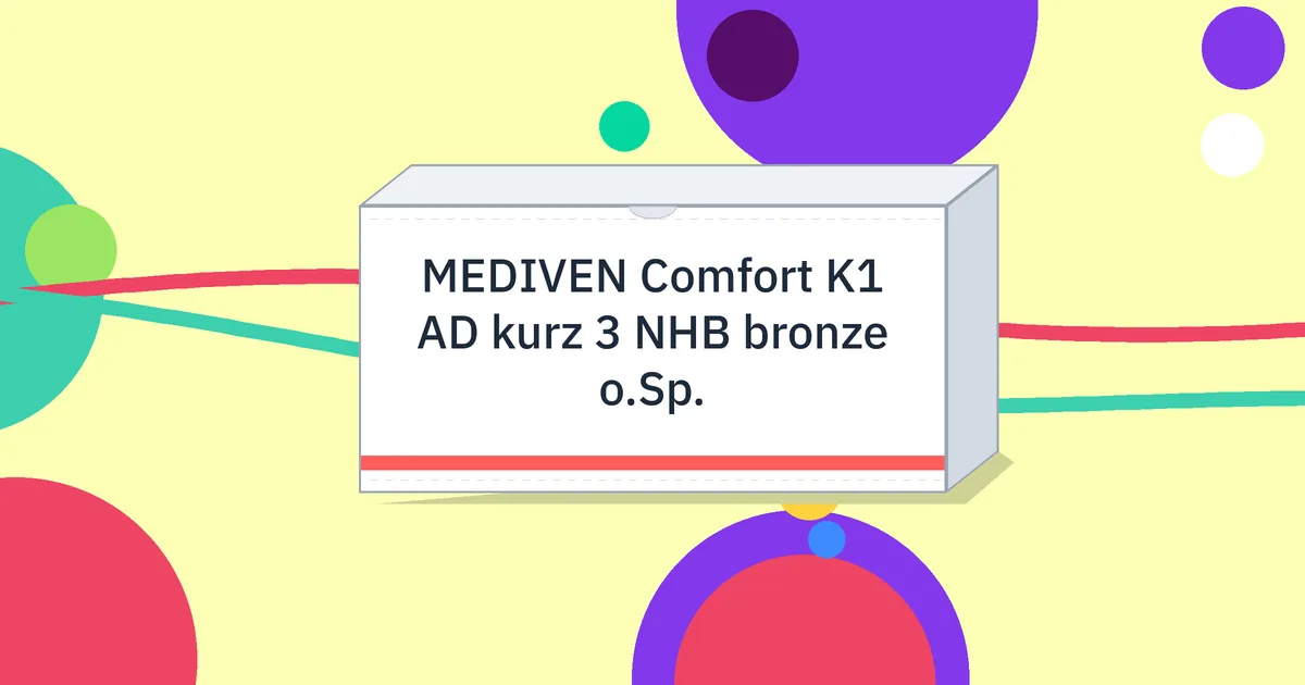 Symbolbild: Packung mit der Aufschrift MEDIVEN Comfort K1 AD kurz 3 NHB bronze o.Sp. (PZN 14556528) – Verfügbarkeit und Bezug in Apotheken in Frankfurt am Main
