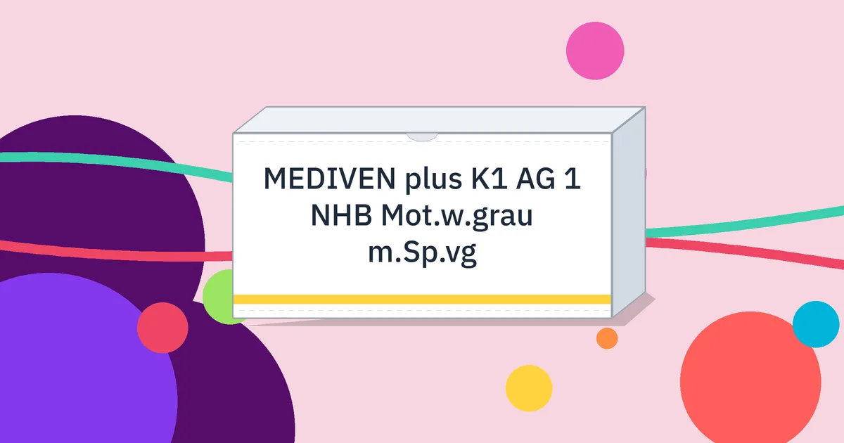 Symbolbild: Packung mit der Aufschrift MEDIVEN plus K1 AG 1 NHB Mot.w.grau m.Sp.vg (PZN 18941660) – Verfügbarkeit und Bezug in Apotheken in Frankfurt am Main