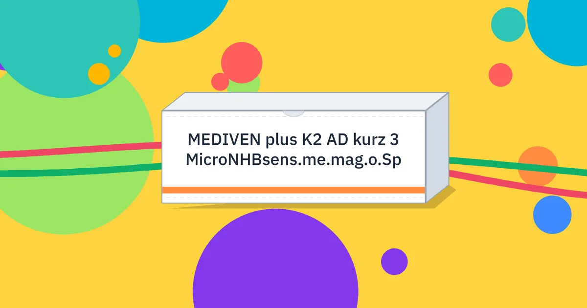 Symbolbild: Packung mit der Aufschrift MEDIVEN plus K2 AD kurz 3 MicroNHBsens.me.mag.o.Sp (PZN 15934085) – Verfügbarkeit und Bezug in Apotheken in Frankfurt am Main