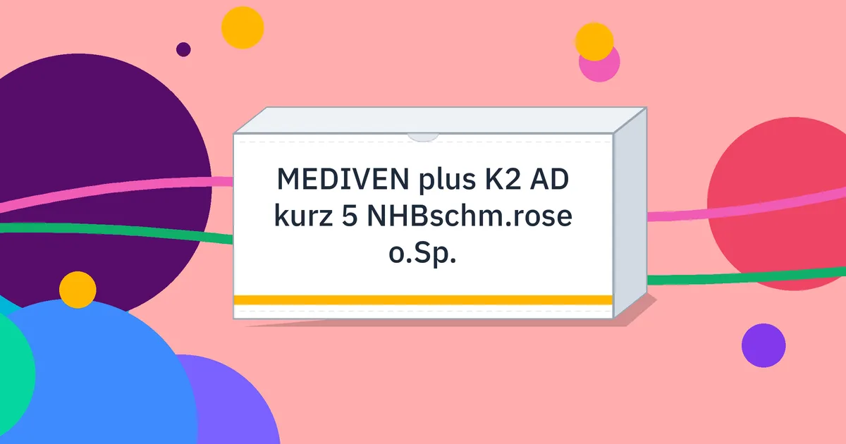 Symbolbild: Packung mit der Aufschrift MEDIVEN plus K2 AD kurz 5 NHBschm.rose o.Sp. (PZN 15926453) – Verfügbarkeit und Bezug in Apotheken in Frankfurt am Main