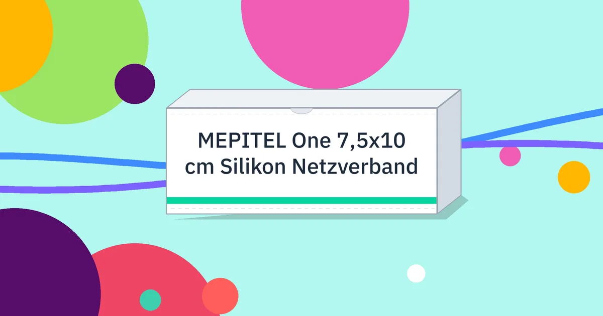 Symbolbild: Packung mit der Aufschrift MEPITEL One 7,5x10 cm Silikon Netzverband (PZN 16516409) – Verfügbarkeit und Bezug in Apotheken in Frankfurt am Main