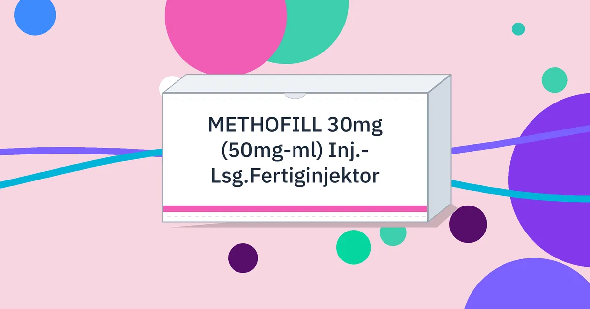 Symbolbild: Packung mit der Aufschrift METHOFILL 30mg (50mg-ml) Inj.-Lsg.Fertiginjektor (PZN 18661110) – Verfügbarkeit und Bezug in Apotheken in Frankfurt am Main