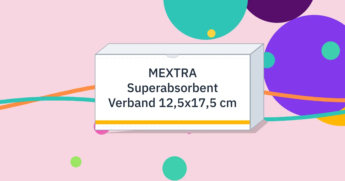 Symbolbild: Packung mit der Aufschrift MEXTRA Superabsorbent Verband 12,5x17,5 cm (PZN 14333998) – Verfügbarkeit und Bezug in Apotheken in Frankfurt am Main