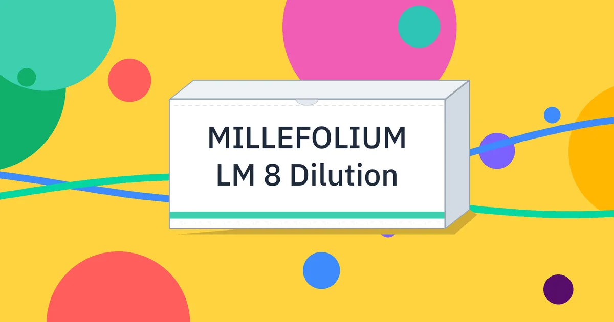 Symbolbild: Packung mit der Aufschrift MILLEFOLIUM LM 8 Dilution (PZN 13607910) – Verfügbarkeit und Bezug in Apotheken in Frankfurt am Main