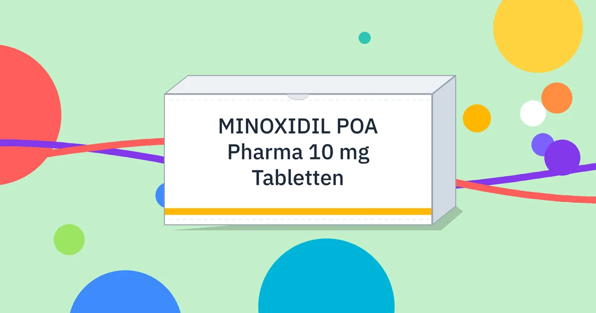 Symbolbild: Packung mit der Aufschrift MINOXIDIL POA Pharma 10 mg Tabletten (PZN 18766524) – Verfügbarkeit und Bezug in Apotheken in Frankfurt am Main