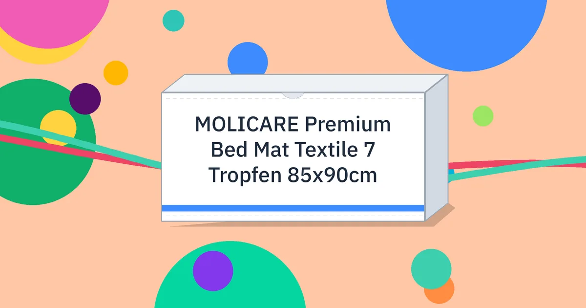 Symbolbild: Packung mit der Aufschrift MOLICARE Premium Bed Mat Textile 7 Tropfen 85x90cm (PZN 16243414) – Verfügbarkeit und Bezug in Apotheken in Frankfurt am Main