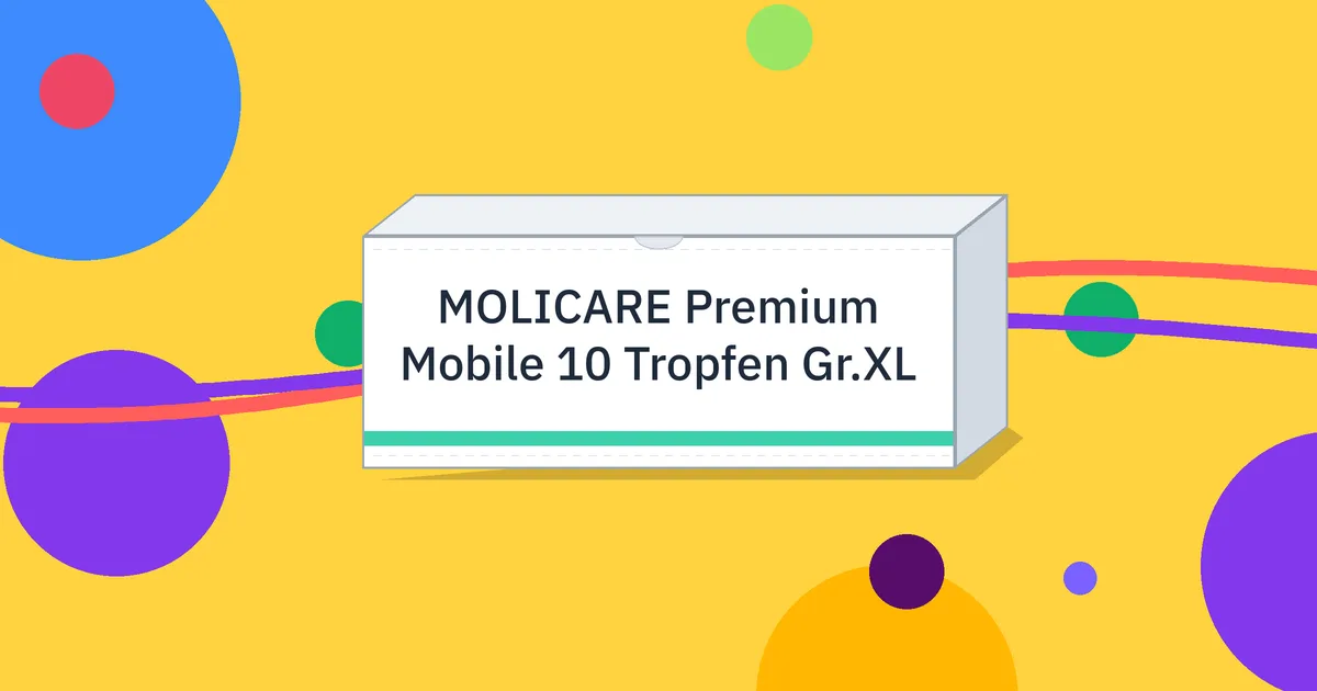 Symbolbild: Packung mit der Aufschrift MOLICARE Premium Mobile 10 Tropfen Gr.XL (PZN 13506586) – Verfügbarkeit und Bezug in Apotheken in Frankfurt am Main
