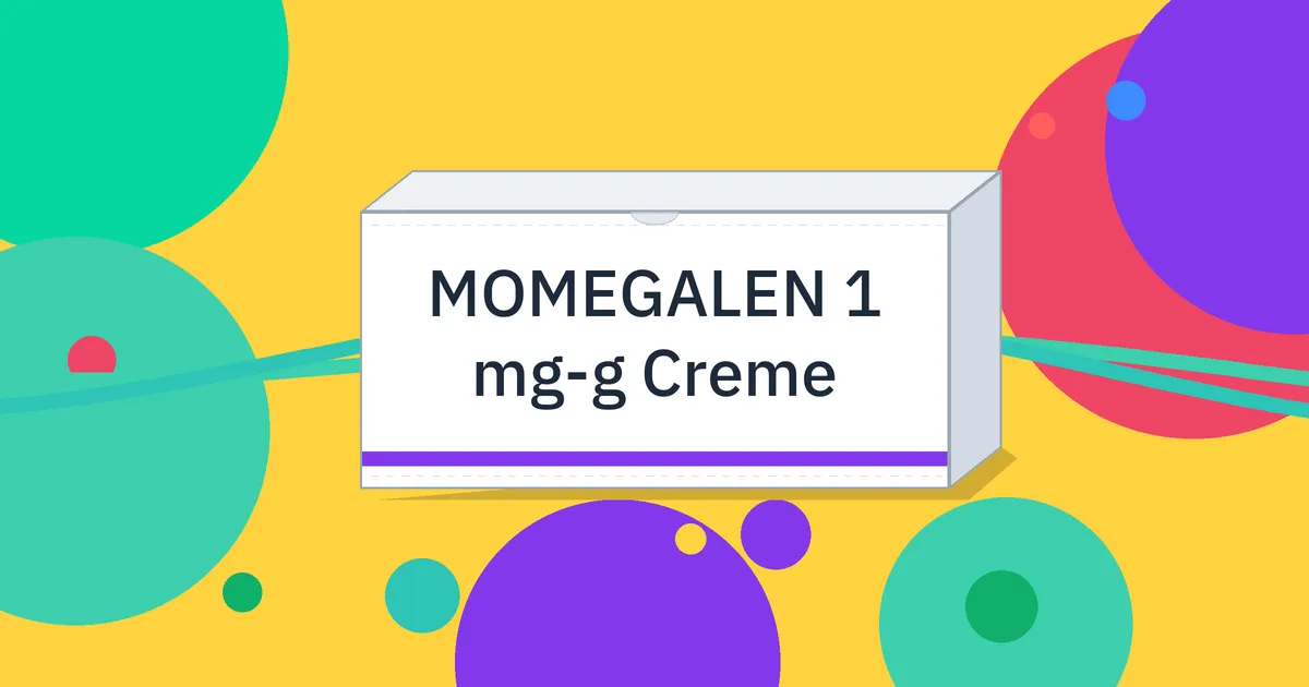 Symbolbild: Packung mit der Aufschrift MOMEGALEN 1 mg-g Creme (PZN 13597985) – Verfügbarkeit und Bezug in Apotheken in Frankfurt am Main