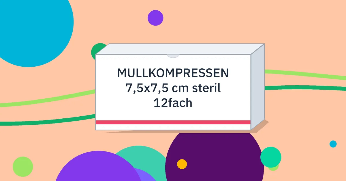 Symbolbild: Packung mit der Aufschrift MULLKOMPRESSEN 7,5x7,5 cm steril 12fach (PZN 07385836) – Verfügbarkeit und Bezug in Apotheken in Frankfurt am Main