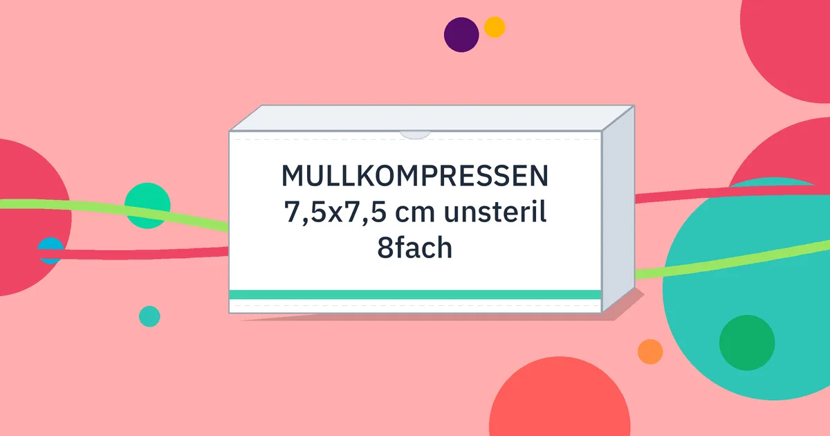 Symbolbild: Packung mit der Aufschrift MULLKOMPRESSEN 7,5x7,5 cm unsteril 8fach (PZN 07623543) – Verfügbarkeit und Bezug in Apotheken in Frankfurt am Main