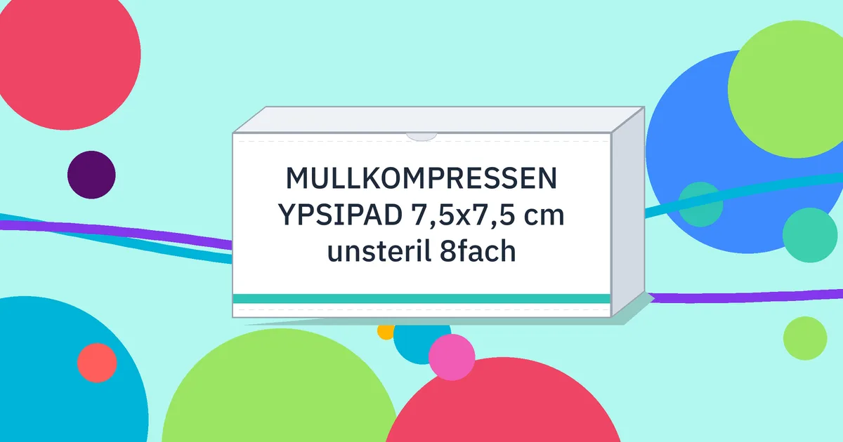 Symbolbild: Packung mit der Aufschrift MULLKOMPRESSEN YPSIPAD 7,5x7,5 cm unsteril 8fach (PZN 03262835) – Verfügbarkeit und Bezug in Apotheken in Frankfurt am Main