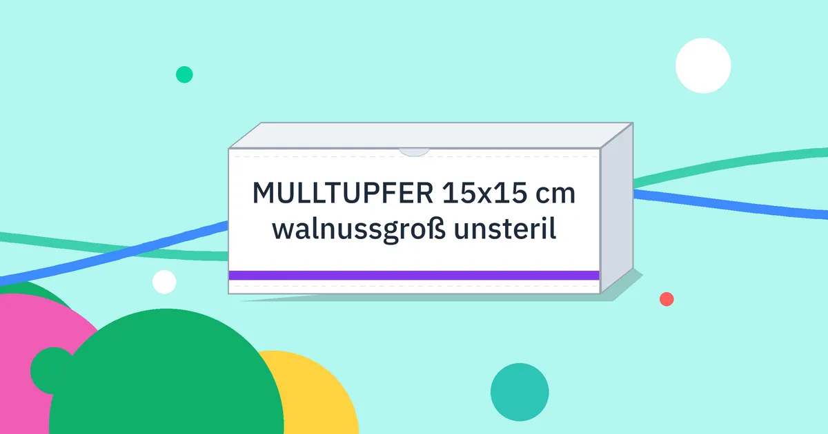 Symbolbild: Packung mit der Aufschrift MULLTUPFER 15x15 cm walnussgroß unsteril (PZN 07118331) – Verfügbarkeit und Bezug in Apotheken in Frankfurt am Main