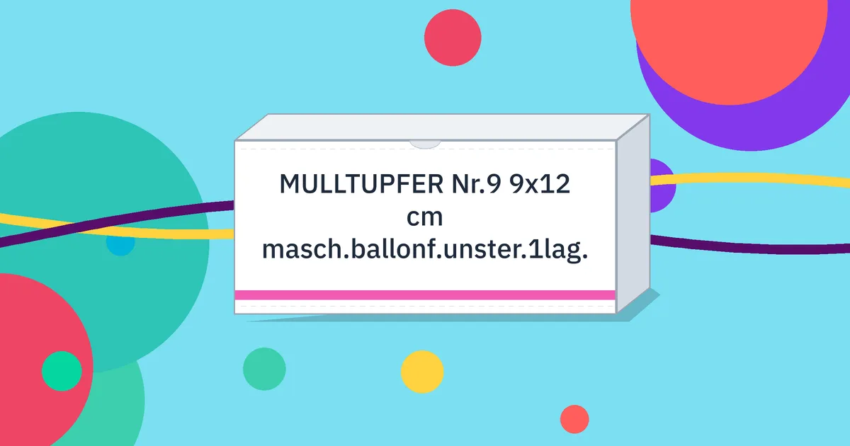 Symbolbild: Packung mit der Aufschrift MULLTUPFER Nr.9 9x12 cm masch.ballonf.unster.1lag. (PZN 06310813) – Verfügbarkeit und Bezug in Apotheken in Frankfurt am Main