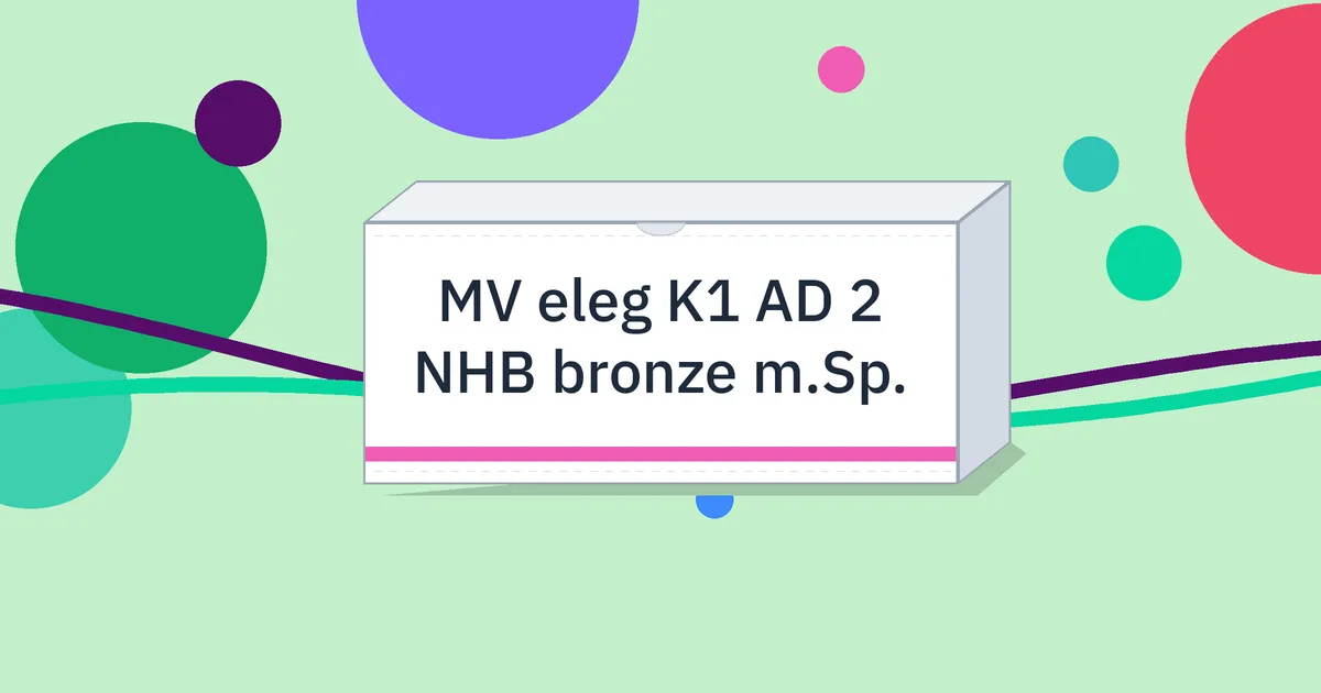 Symbolbild: Packung mit der Aufschrift MV eleg K1 AD 2 NHB bronze m.Sp. (PZN 15674922) – Verfügbarkeit und Bezug in Apotheken in Frankfurt am Main