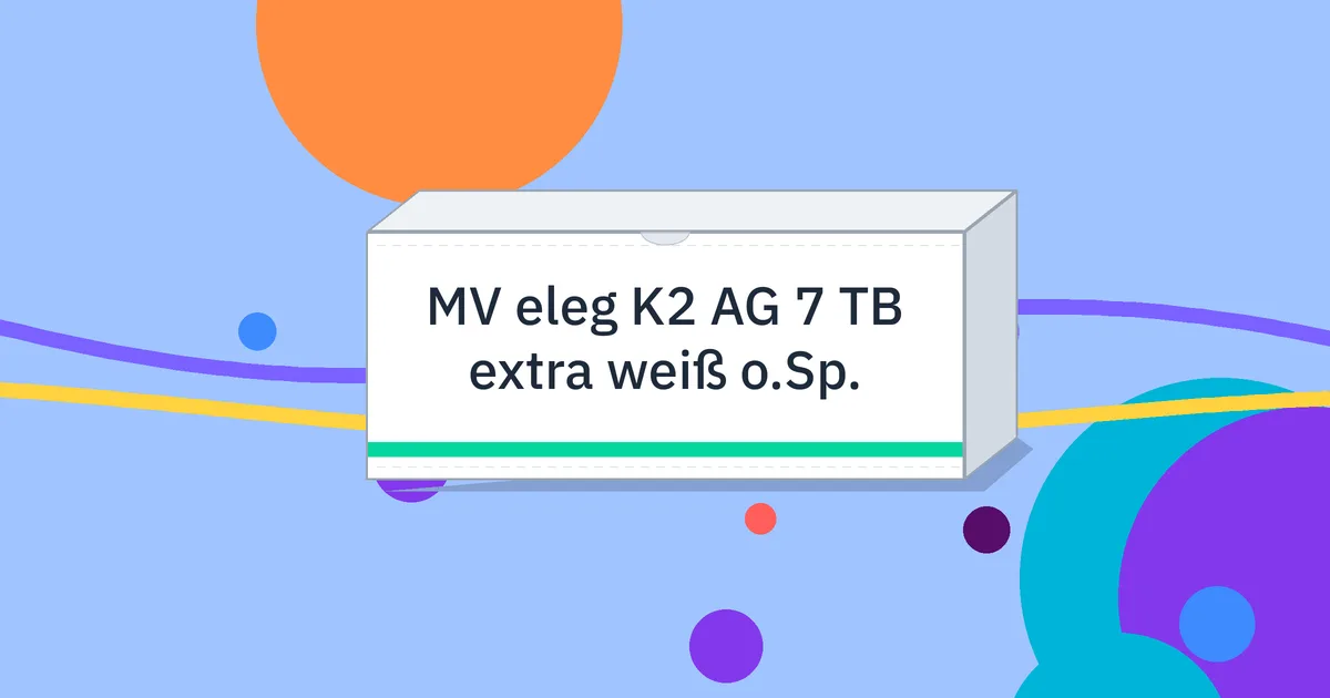 Symbolbild: Packung mit der Aufschrift MV eleg K2 AG 7 TB extra weiß o.Sp. (PZN 09877265) – Verfügbarkeit und Bezug in Apotheken in Frankfurt am Main
