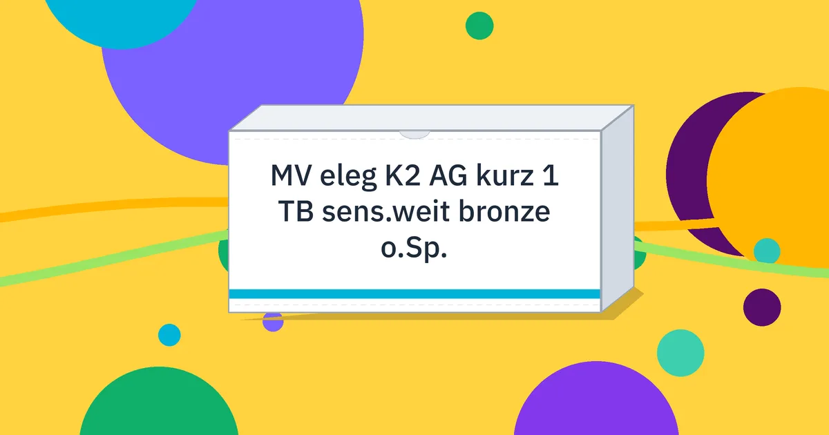 Symbolbild: Packung mit der Aufschrift MV eleg K2 AG kurz 1 TB sens.weit bronze o.Sp. (PZN 14716682) – Verfügbarkeit und Bezug in Apotheken in Frankfurt am Main