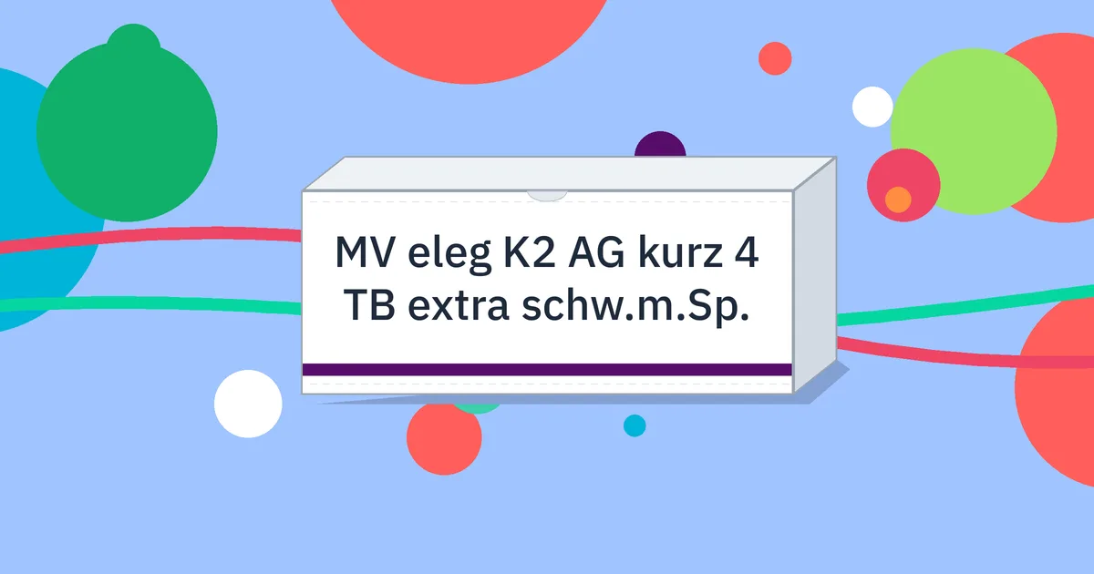 Symbolbild: Packung mit der Aufschrift MV eleg K2 AG kurz 4 TB extra schw.m.Sp. (PZN 09879465) – Verfügbarkeit und Bezug in Apotheken in Frankfurt am Main