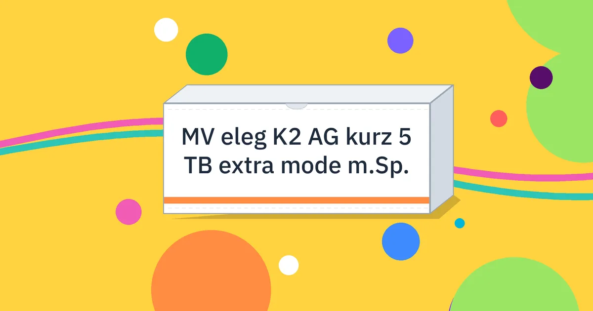 Symbolbild: Packung mit der Aufschrift MV eleg K2 AG kurz 5 TB extra mode m.Sp. (PZN 09879011) – Verfügbarkeit und Bezug in Apotheken in Frankfurt am Main