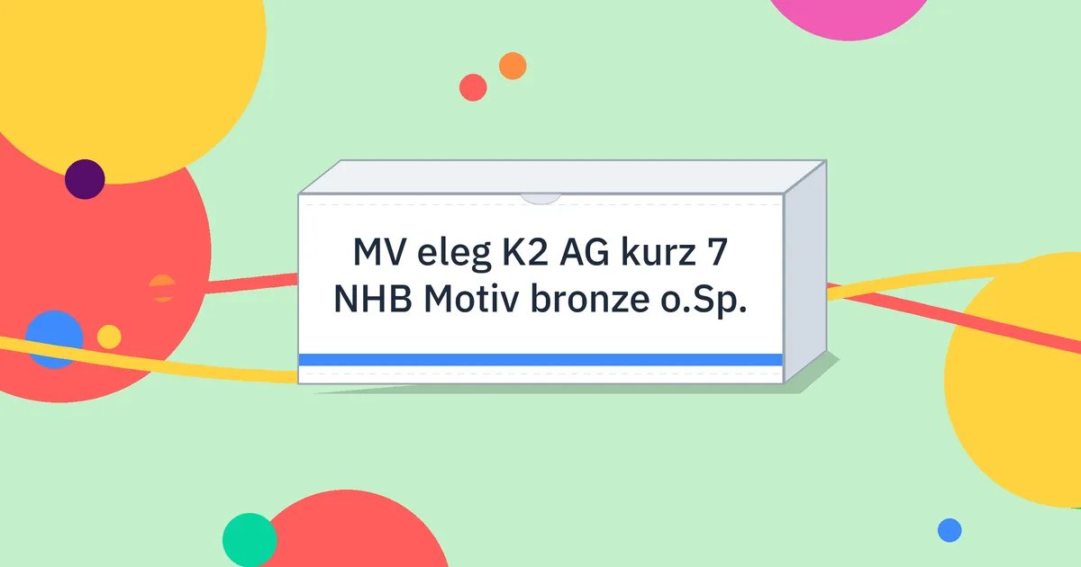 Symbolbild: Packung mit der Aufschrift MV eleg K2 AG kurz 7 NHB Motiv bronze o.Sp. (PZN 15708176) – Verfügbarkeit und Bezug in Apotheken in Frankfurt am Main