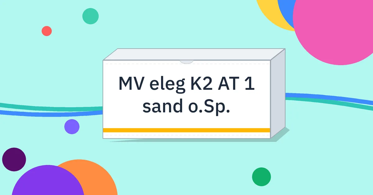 Symbolbild: Packung mit der Aufschrift MV eleg K2 AT 1 sand o.Sp. (PZN 18922757) – Verfügbarkeit und Bezug in Apotheken in Frankfurt am Main
