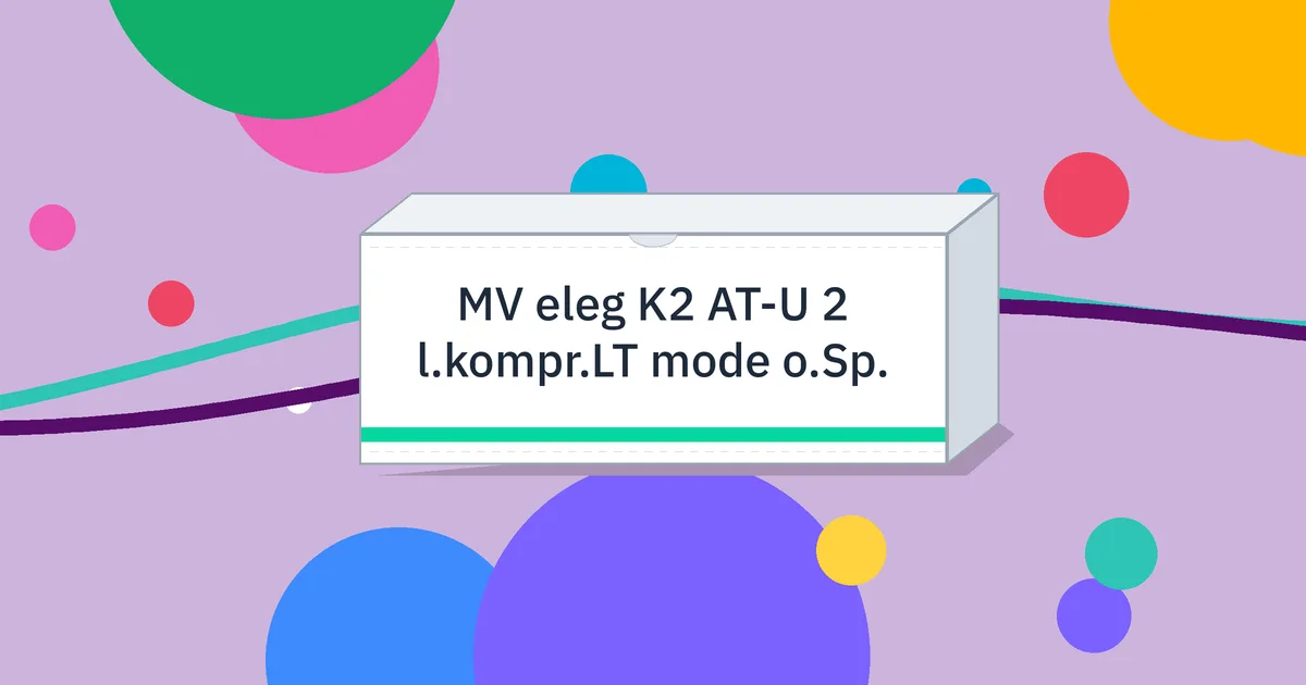 Symbolbild: Packung mit der Aufschrift MV eleg K2 AT-U 2 l.kompr.LT mode o.Sp. (PZN 06190929) – Verfügbarkeit und Bezug in Apotheken in Frankfurt am Main