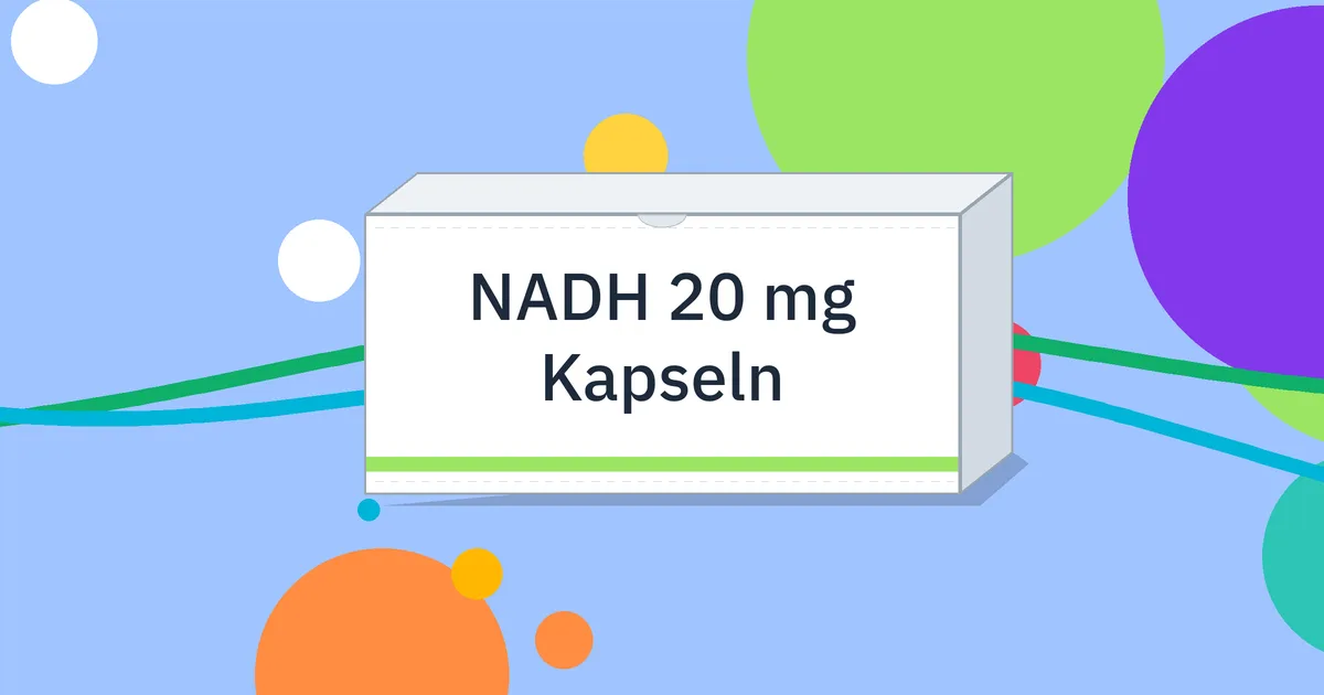 Symbolbild: Packung mit der Aufschrift NADH 20 mg Kapseln (PZN 11047298) – Verfügbarkeit und Bezug in Apotheken in Frankfurt am Main