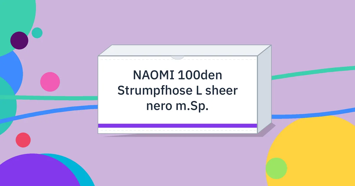 Symbolbild: Packung mit der Aufschrift NAOMI 100den Strumpfhose L sheer nero m.Sp. (PZN 16177344) – Verfügbarkeit und Bezug in Apotheken in Frankfurt am Main