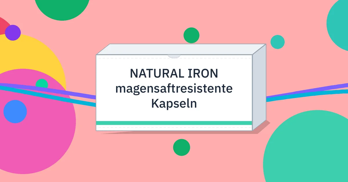Symbolbild: Packung mit der Aufschrift NATURAL IRON magensaftresistente Kapseln (PZN 17268190) – Verfügbarkeit und Bezug in Apotheken in Frankfurt am Main
