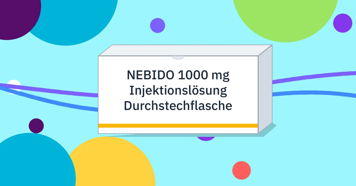 Symbolbild: Packung mit der Aufschrift NEBIDO 1000 mg Injektionslösung Durchstechflasche (PZN 18491895) – Verfügbarkeit und Bezug in Apotheken in Frankfurt am Main