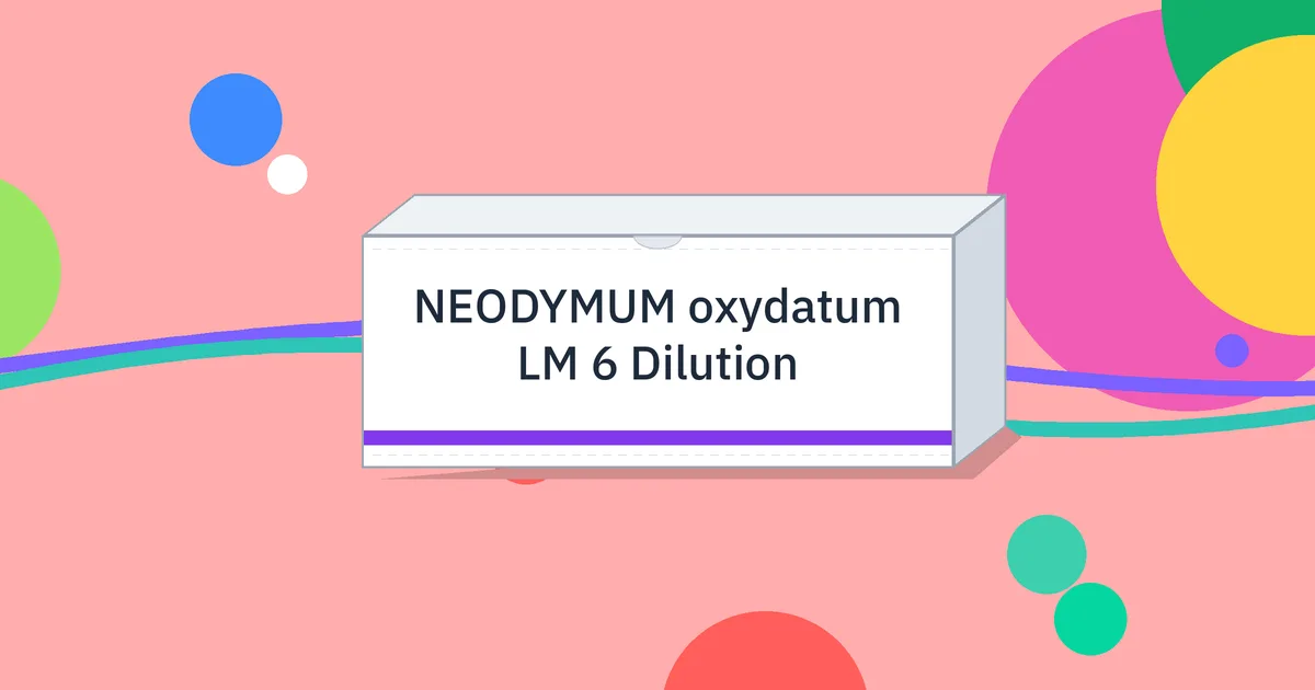 Symbolbild: Packung mit der Aufschrift NEODYMUM oxydatum LM 6 Dilution (PZN 13617624) – Verfügbarkeit und Bezug in Apotheken in Frankfurt am Main