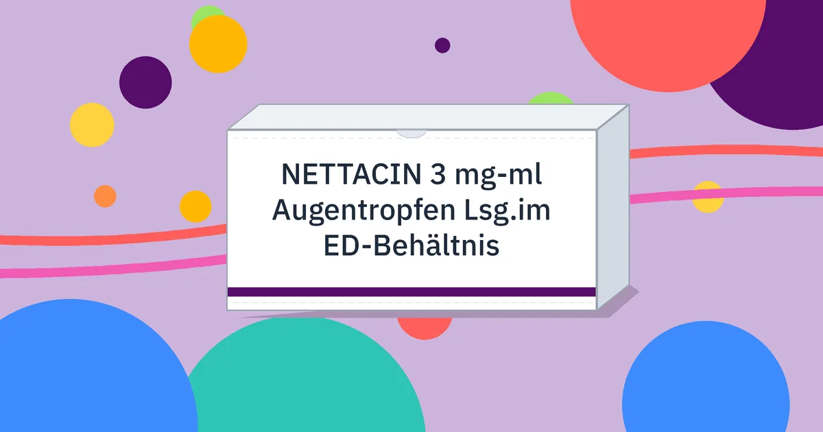 Symbolbild: Packung mit der Aufschrift NETTACIN 3 mg-ml Augentropfen Lsg.im ED-Behältnis (PZN 18849931) – Verfügbarkeit und Bezug in Apotheken in Frankfurt am Main