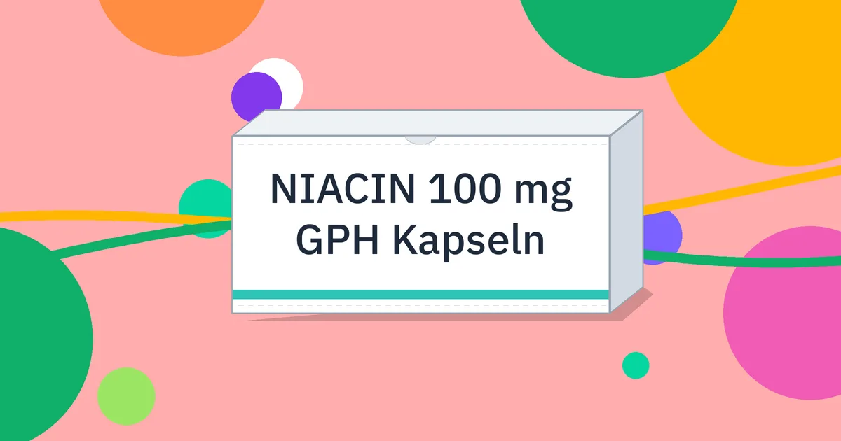 Symbolbild: Packung mit der Aufschrift NIACIN 100 mg GPH Kapseln (PZN 04699971) – Verfügbarkeit und Bezug in Apotheken in Frankfurt am Main