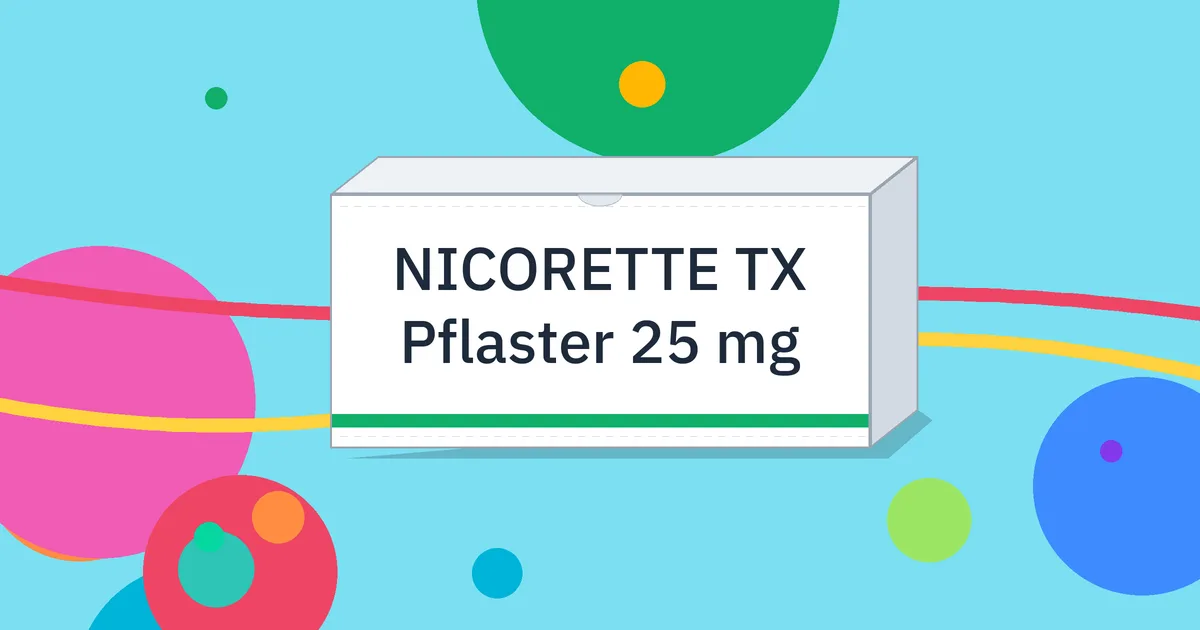 Symbolbild: Packung mit der Aufschrift NICORETTE TX Pflaster 25 mg (PZN 03273690) – Verfügbarkeit und Bezug in Apotheken in Frankfurt am Main