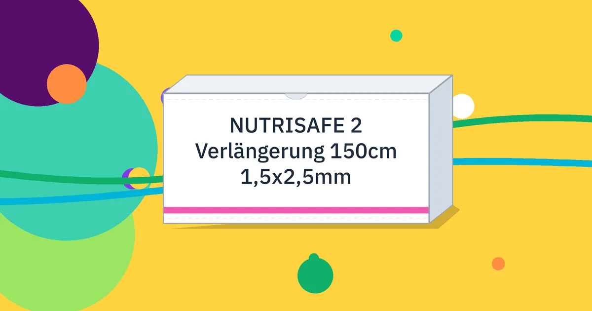 Symbolbild: Packung mit der Aufschrift NUTRISAFE 2 Verlängerung 150cm 1,5x2,5mm (PZN 09716243) – Verfügbarkeit und Bezug in Apotheken in Frankfurt am Main