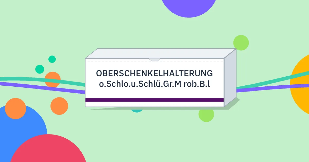 Symbolbild: Packung mit der Aufschrift OBERSCHENKELHALTERUNG o.Schlo.u.Schlü.Gr.M rob.B.l (PZN 14298434) – Verfügbarkeit und Bezug in Apotheken in Frankfurt am Main