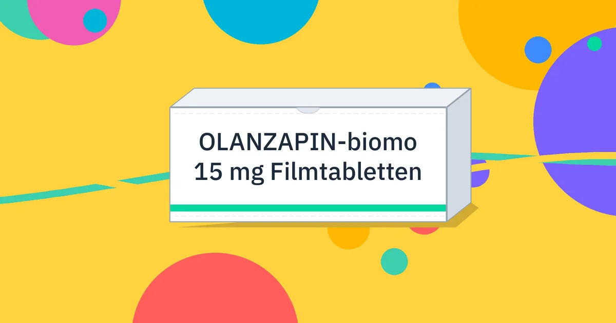 Symbolbild: Packung mit der Aufschrift OLANZAPIN-biomo 15 mg Filmtabletten (PZN 08801509) – Verfügbarkeit und Bezug in Apotheken in Frankfurt am Main