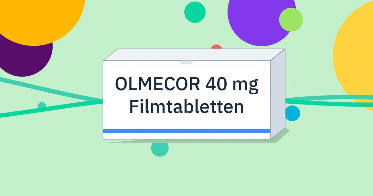 Symbolbild: Packung mit der Aufschrift OLMECOR 40 mg Filmtabletten (PZN 12648114) – Verfügbarkeit und Bezug in Apotheken in Frankfurt am Main