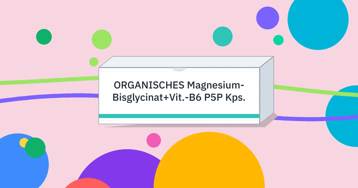 Symbolbild: Packung mit der Aufschrift ORGANISCHES Magnesium-Bisglycinat+Vit.-B6 P5P Kps. (PZN 20127518) – Verfügbarkeit und Bezug in Apotheken in Frankfurt am Main