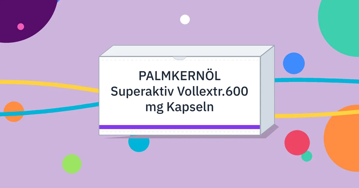 Symbolbild: Packung mit der Aufschrift PALMKERNÖL Superaktiv Vollextr.600 mg Kapseln (PZN 13695707) – Verfügbarkeit und Bezug in Apotheken in Frankfurt am Main
