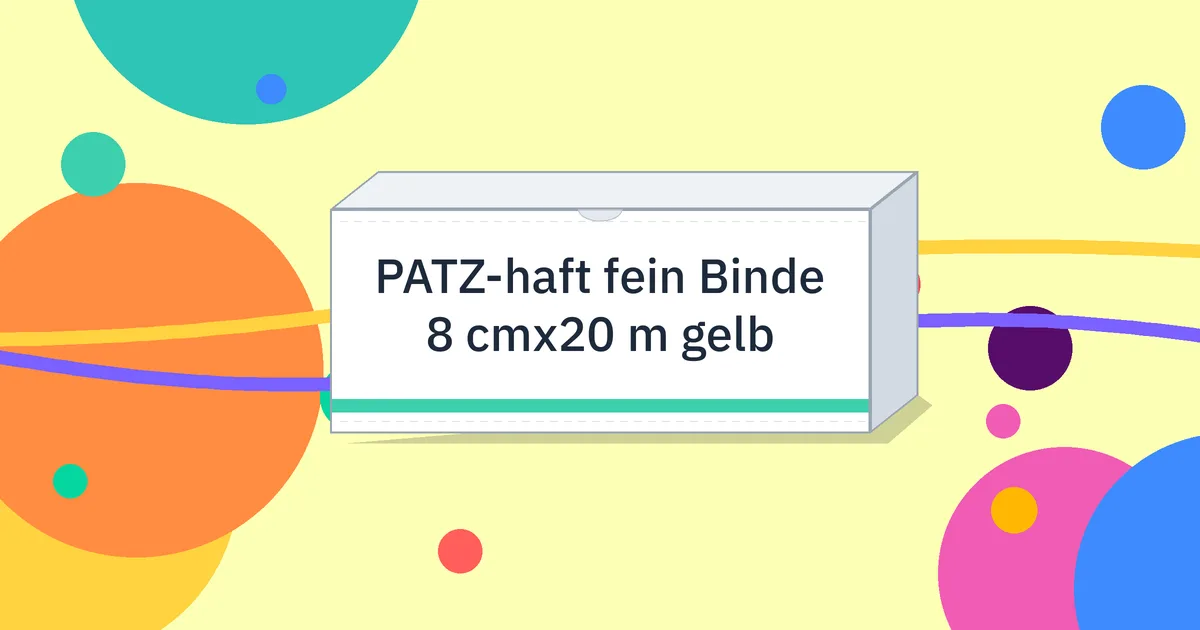 Symbolbild: Packung mit der Aufschrift PATZ-haft fein Binde 8 cmx20 m gelb (PZN 06814407) – Verfügbarkeit und Bezug in Apotheken in Frankfurt am Main