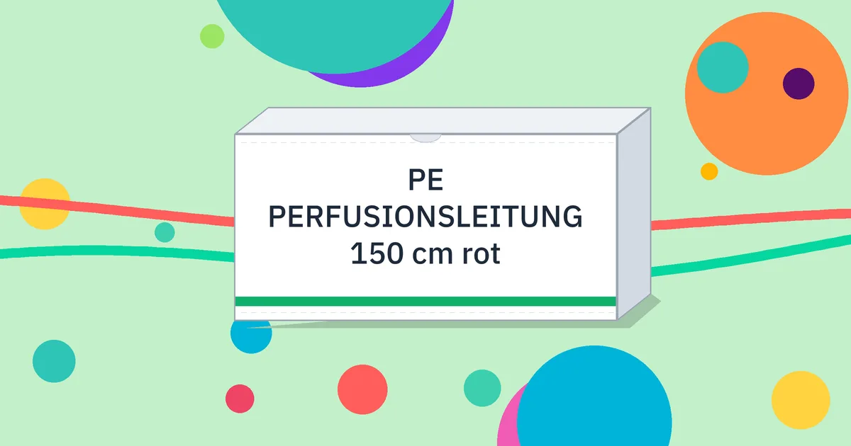 Symbolbild: Packung mit der Aufschrift PE PERFUSIONSLEITUNG 150 cm rot (PZN 04499887) – Verfügbarkeit und Bezug in Apotheken in Frankfurt am Main