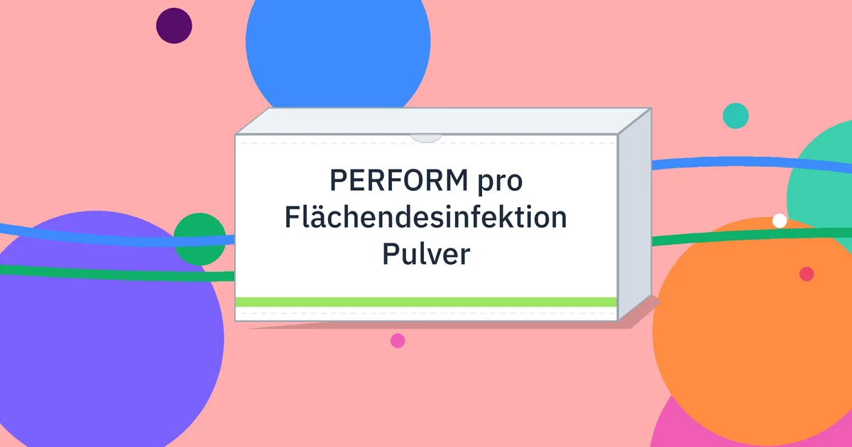 Symbolbild: Packung mit der Aufschrift PERFORM pro Flächendesinfektion Pulver (PZN 19857128) – Verfügbarkeit und Bezug in Apotheken in Frankfurt am Main