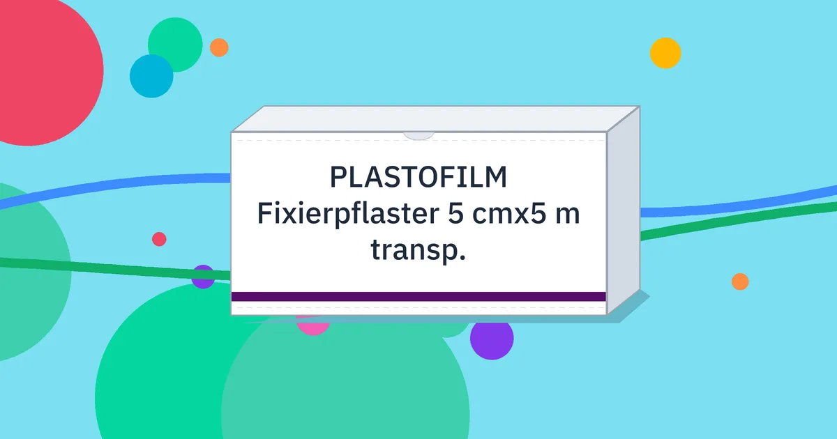 Symbolbild: Packung mit der Aufschrift PLASTOFILM Fixierpflaster 5 cmx5 m transp. (PZN 10269306) – Verfügbarkeit und Bezug in Apotheken in Frankfurt am Main