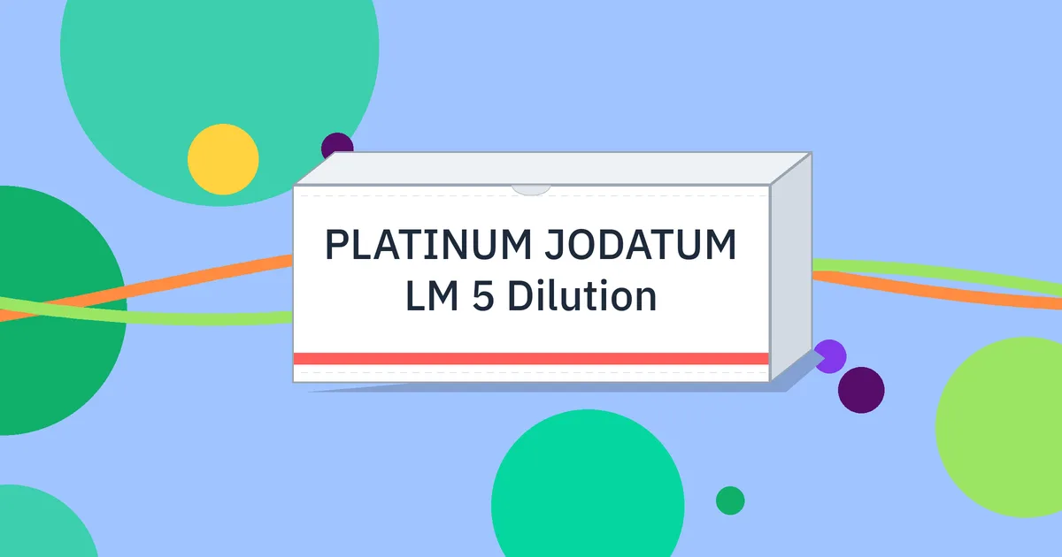 Symbolbild: Packung mit der Aufschrift PLATINUM JODATUM LM 5 Dilution (PZN 13647536) – Verfügbarkeit und Bezug in Apotheken in Frankfurt am Main